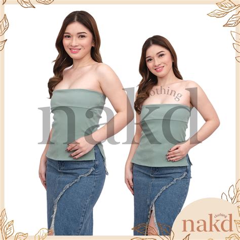 Nakd Fashion Cerise Classic Sexy Knits Off Shoulder Tube Slit Summer Casual Basic Top For Women