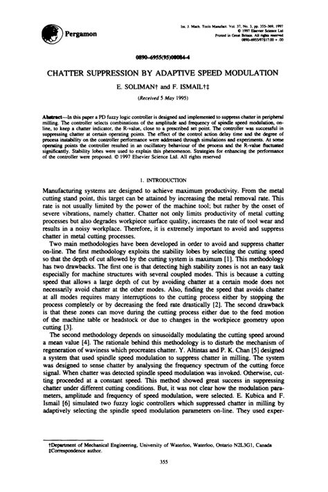 Pdf Chatter Suppression By Adaptive Speed Modulation
