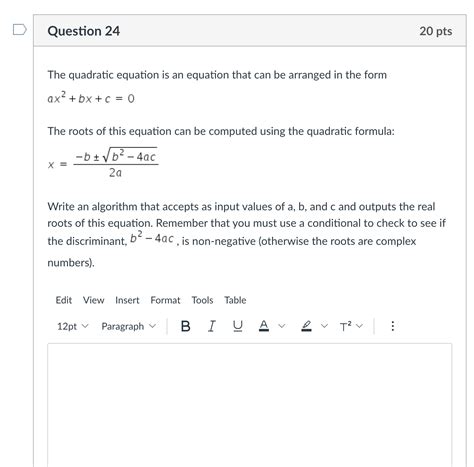 Solved The Quadratic Equation Is An Equation That Can Be Chegg
