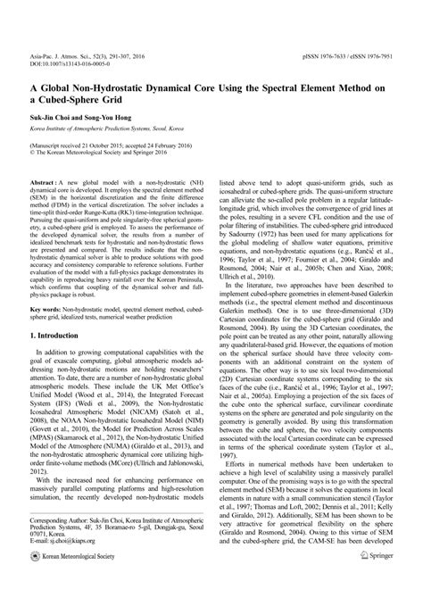 Pdf A Global Non Hydrostatic Dynamical Core Using The Spectral Element Method On A Cubed
