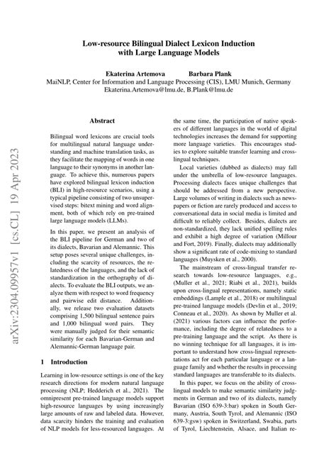 Pdf Low Resource Bilingual Dialect Lexicon Induction With Large Language Models