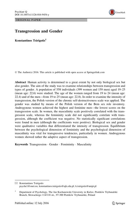 Pdf Transgression And Gender