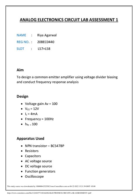 Analog Electronics Circuit Lab Assessment Scholarfriends Scholarfriends