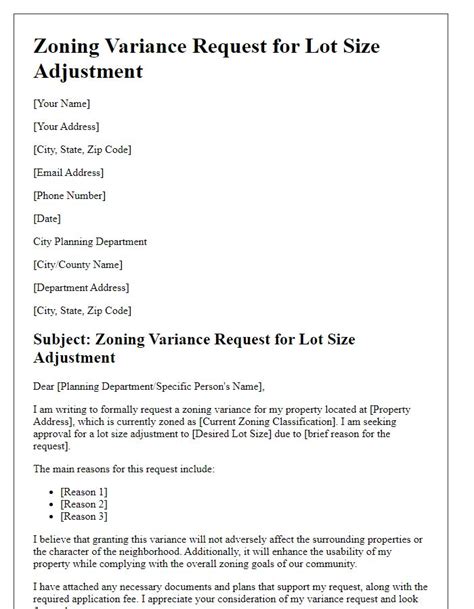 Letter Template For Zoning Variance Request Submission Free Samples