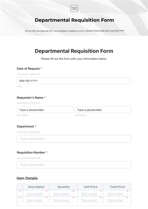 Free Departmental Requisition Form Template To Edit Online