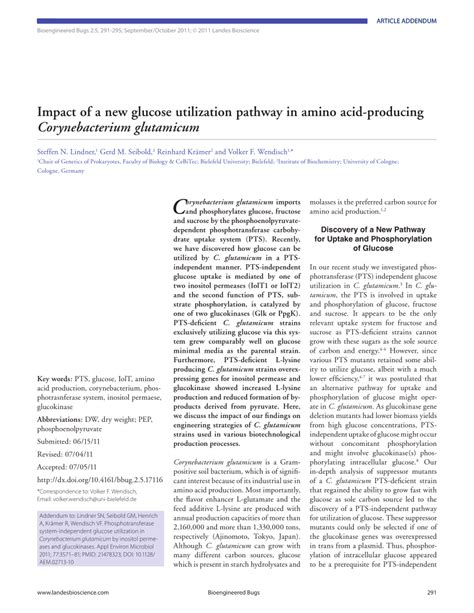 Pdf Impact Of A New Glucose Utilization Pathway In Amino Acid