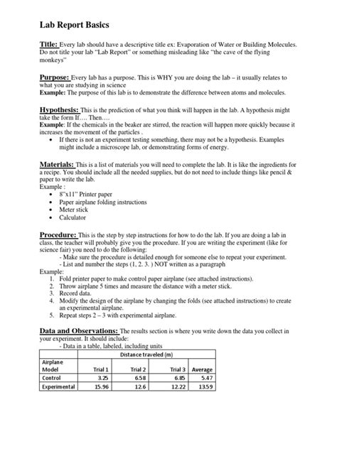 lab report basics pdf experiment observation
