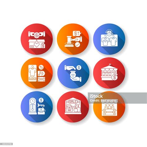 Ilustración De Venta Diseño Plano Largo Sombra Glifo Iconos Iconos