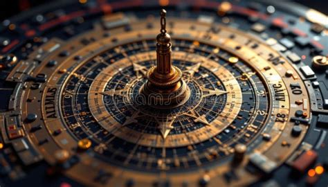 Abstract Celestial Compass With Spinning Magnetic Rings Cosmic Dust