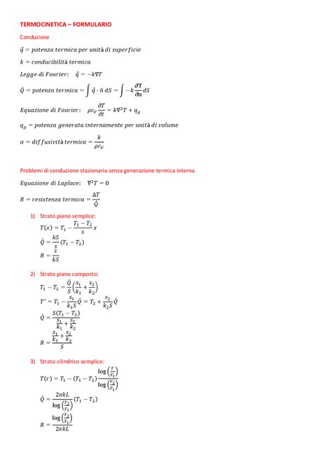 Formulario Di Termocinetica Formulari Di Termocinetica Docsity