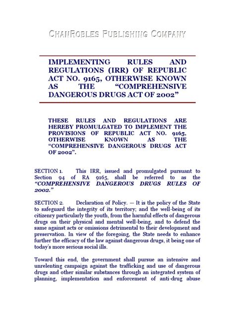 Republic Act No 9165 Implementing Rules And Regulations Pdf Pdf