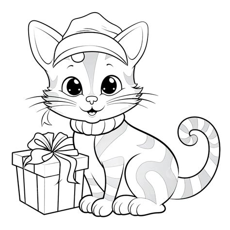 Cartoon Cat With T On Christmas Time Coloring Page Christmas