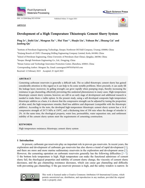 Pdf Development Of A High Temperature Thixotropic Cement Slurry System