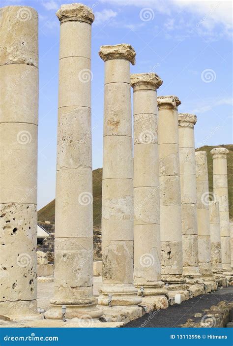 Ancient Pillars Of Grey Marble Ionic Rhythm Historic Heritage Close
