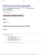 PHY214 Pre LAB2 Pdf 2 22 2021 Prelab2 PHYS 214 Quantum Physics Spring 2021 Material For A