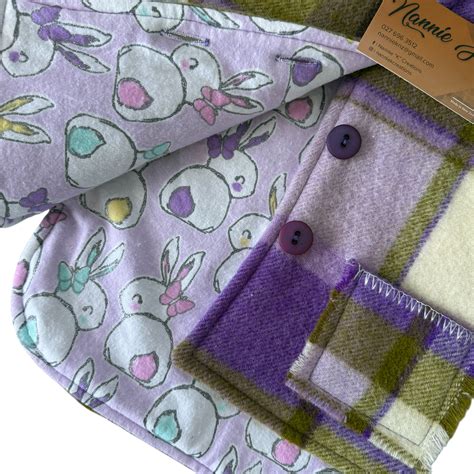 Woollen Vest Purple Olive Green And Cream Plaid With Bunnies Nannie K