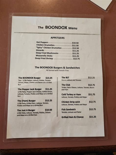 Menu At Boondocks Pub And Bar Cocolalla