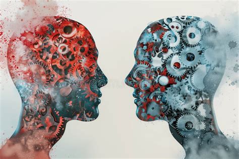 Illustration Of Two Heads Made From Gears And Cogs On Bright Background