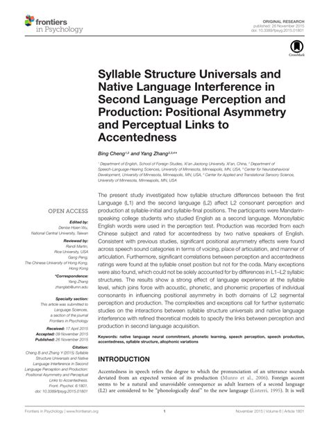 Pdf Syllable Structure Universals And Native Language Interference In