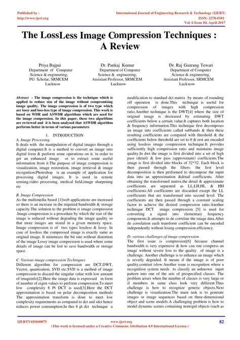 Pdf The Lossless Image Compression Techniques A Review