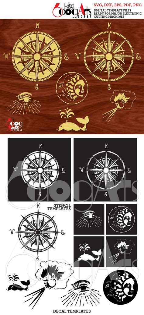 Antique Compass Rose Stencil Decal Digital Templates Svg Dxf Etsy