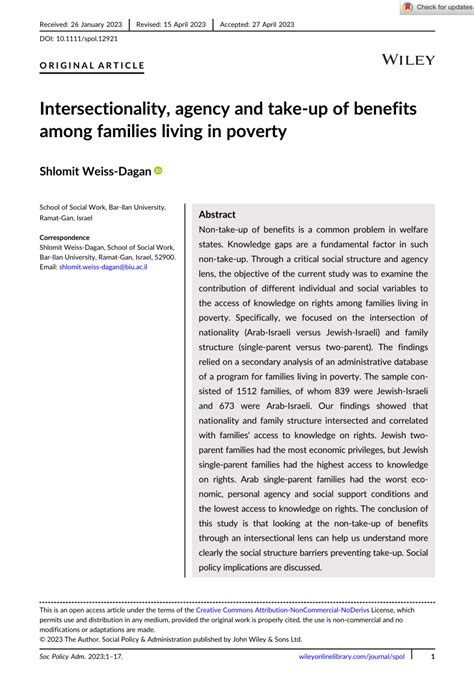 Pdf Intersectionality Agency And Take Up Of Benefits Among Families Living In Poverty