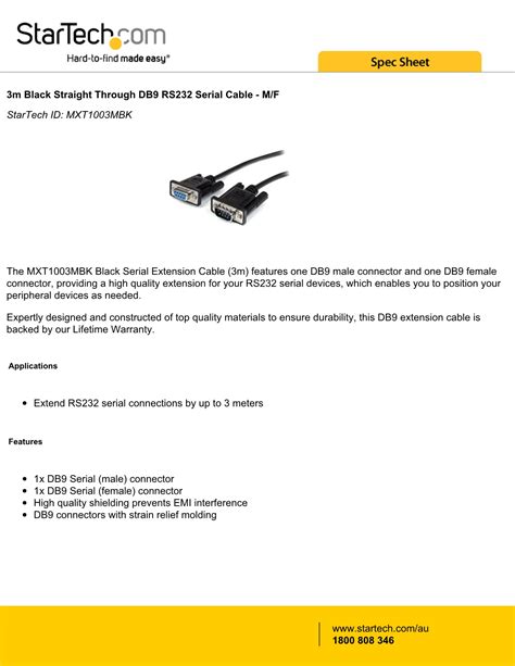 Startech 3m Black Straight Through Serial Cable Mxt1003mbk