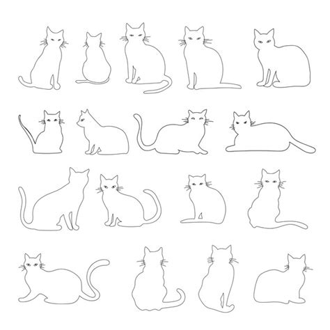 Conjunto De Contornos De Gatos Vector Premium Generado Con Ia