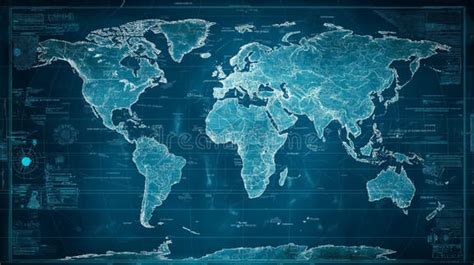 World Map With Detailed Geographic Features And Grid Layout Displayed