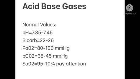 Acid Base Gas Normal Values Youtube