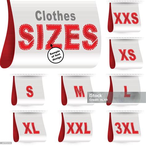 Ukuran Pakaian Label Pemasaran Tag Stiker Dijahit Set Merah Putih