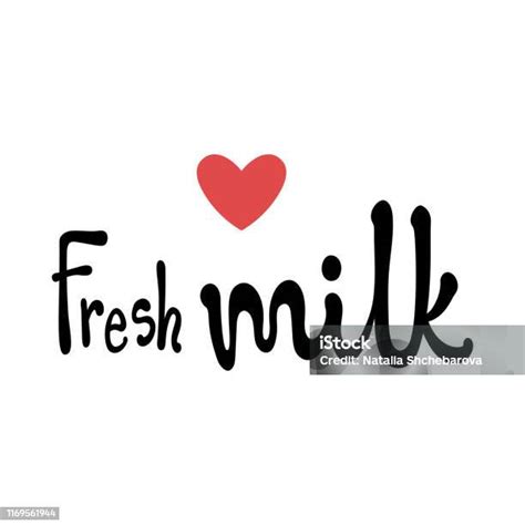 신선한 우유 손으로 그린 글자 블랙 실루엣과 하트 거친 낙서 스타일 흰색 배경 벡터 그림입니다 광고에 대한 스톡 벡터 아트 및 기타 이미지 Istock
