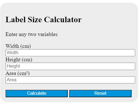 Label Size Calculator Calculator Academy