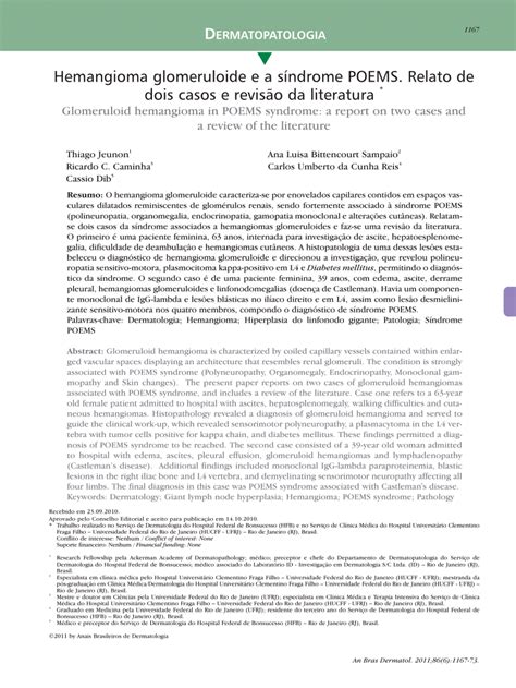 Pdf Glomeruloid Hemangioma In Poems Syndrome A Report On Two Cases