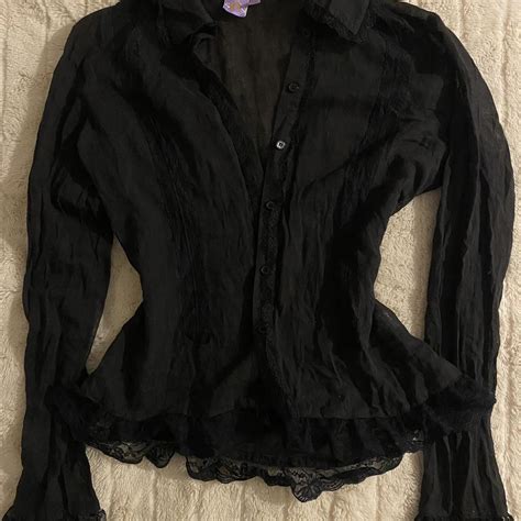 Vintage Sheer Lace Blouse Button Up Brand Depop