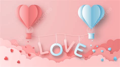 심장 사랑 텍스트 배경 포스터와 함께 비행 3d 종이 접기 열기구 템플릿 Psd 다운로드 디자인 자료 다운로드