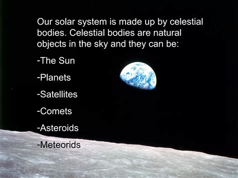 Celestial Bodies In The Solar System The Sun Planets Satellites Comets Asteroids And