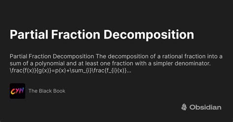 Partial Fraction Decomposition The Black Book Obsidian Publish