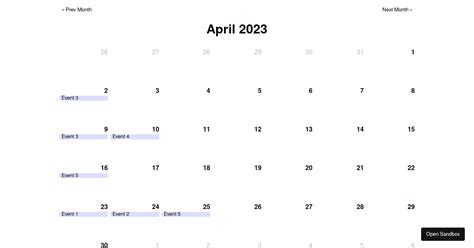 React Event Calendar Codesandbox