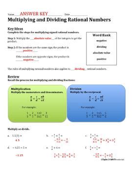 Multiplying And Dividing Rational Numbers Worksheet TpT