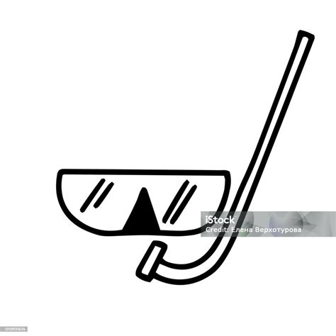 흰색 배경에서 격리된 벡터 이미지입니다 낙서 스타일로 바다와 바다에서 다이빙을위한 마스크와 스노클링 바다에서 다이빙 조류와 카를랄다봐 색칠 공부 책과 스티커 관광에 대한