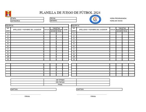 Planilla De Fútbol Pdf