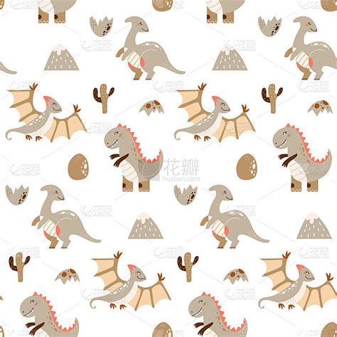 可爱的恐龙无缝图案卡通婴儿恐龙托儿所印刷