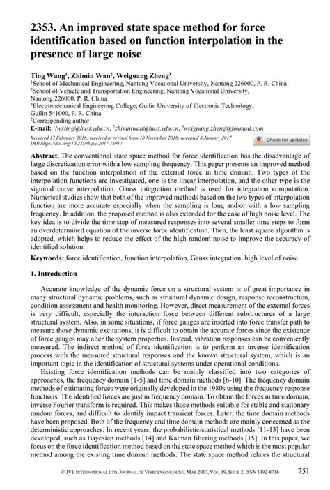 pdf an improved state space method for force identification based on