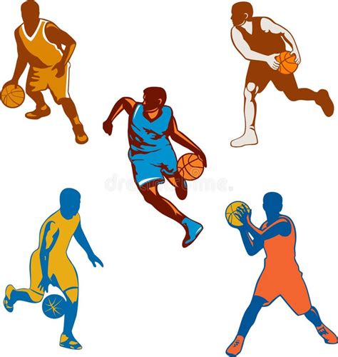 Basketball Player Dribbling Ball Collection Stock Illustration