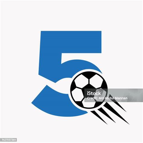 초기 편지 5 움직이는 축구 아이콘과 축구 로고 개념 축구 로고 타입 기호 벡터 템플릿 Championship에 대한 스톡 벡터 아트 및 기타 이미지