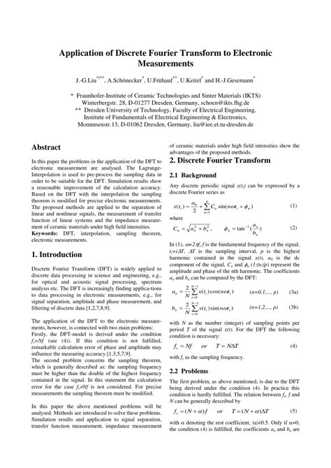 Pdf Application Of Discrete Fourier Transform To Electronic Measurements
