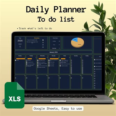 Daily Planner Excel Monthly Calendar Spreadsheet Template For Google Sheets Task Tracker