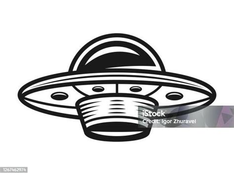 흰색 배경에서 격리된 흑백 스타일의 Ufo 벡터 그래픽 오브젝트 또는 디자인 요소 과학에 대한 스톡 벡터 아트 및 기타 이미지