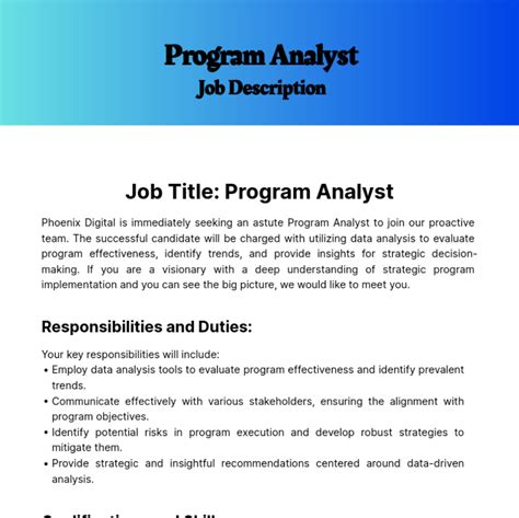 Free Program Analyst Job Description Template To Edit Online
